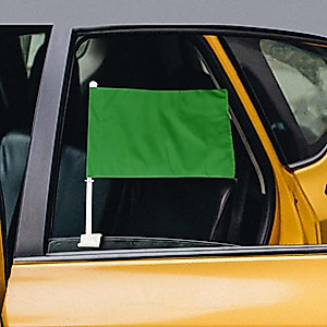 Solid Green Car Window Clip Flag Fade Resistant Vehicle for Patriotic, Sports Events, Parades - Premium - Double Side Printing (Pack of 100)