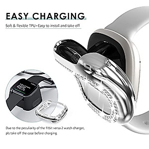 CHANCHY 4 Pack Compatible with Fitbit Versa 3 Screen Protector Case, Soft TPU Full Protective Case Cover Bumper Bling Crystal Diamond Frame for Fitbit Versa 3 Smart Watch, Rose Gold/Pink/Clear/Black