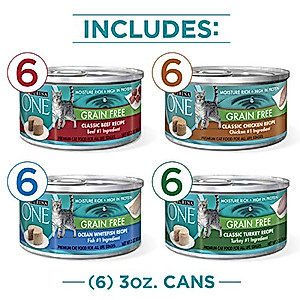 Purina ONE High Protein, Grain Free Pate Wet Cat Food Variety Pack, Grain Free Formula - (24) 3 oz. Cans
