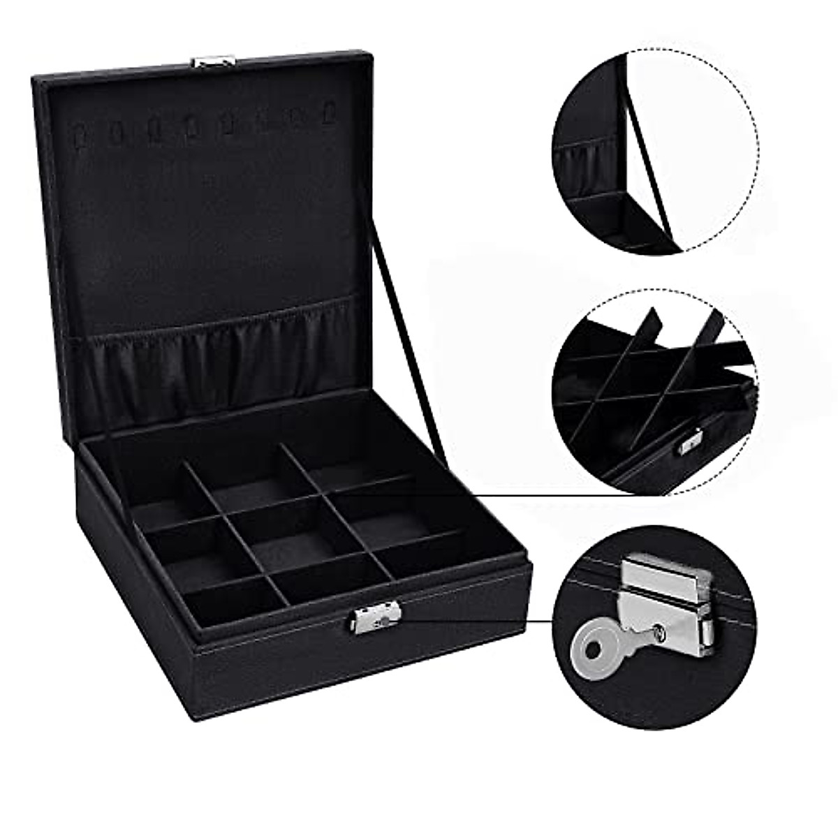 MOSISO Jewelry Box, Jewelry Storage Case Organizer Stackable Double Layer Lockable Display for Teens Girl/Women Velvet Necklace Earring Bracelet Ring Watch Brooch Holder, Black