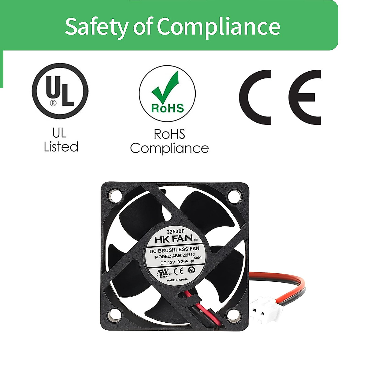 Security-01 50mm x 50mm x 20mm 5020 12V 0.30A Ball Bearing Brushless DC Cooling Fan 2pin AB5020H12 UL (Pack of 2)