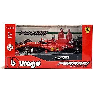 Bburago B18-36829S 1:43 F1 2021 Ferrari SF21 SAINZ, Assorted Designs and Colours