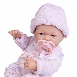 JC Toys - Mini La Newborn First Day | Anatomically Correct Real Girl Baby Doll | 9.5" All-Vinyl | Includes Knit Outfit, Hat and Pacifier | Designed by Berenguer | Ages 2+ , Pink