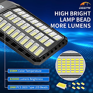 Solar Street Lights Outdoor, Solar Parking Lot Lights Commercial Grade 420000 Lumens Solar Lights Outdoor Waterproof Dusk to Dawn Motion Sensor with Remote Control, 4 Pack