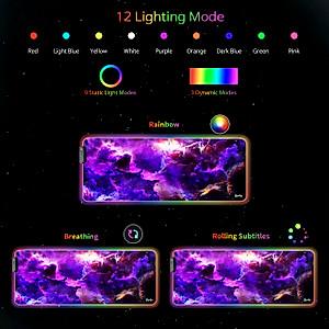 Gerlos RGB Large Gaming Mouse Pad, Extended Soft LED Mouse Pad, Non-Slip Rubber Base, Water Resist Keyboard Pad, Computer Mousepad 31.5×11.8 inches