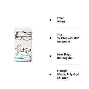 D&Z 12 Pack White Plastic Tablecloth Table Cloth Rectangle 54" X 108" Disposable Table Cover for Party Banquet Birthday Wedding Thanksgiving Christmas