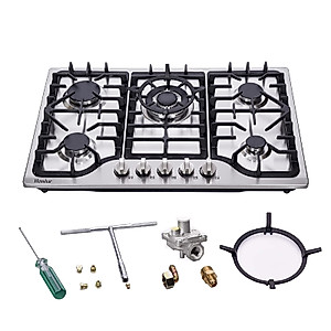 Henshar 30 inch Gas Cooktop, Built-In Gas Stovetop 5 Sealed Burners Stainless Steel Cas Stove, NG/LPG Convertible Gas Hob KN5704