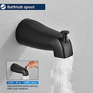 2 Handle Shower Faucet Set with Tub Spout Bathtub Shower Faucet Combo Set Shower System Complete Tub and Shower Trim Kit Matte Black Wall Mounted Shower Fixtures