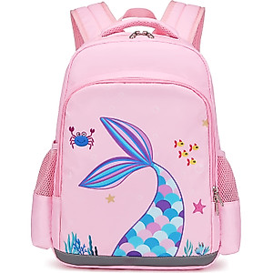 Backpack for Girls Kids Backpack with Lunch Box Mermaid Preschool Kindergarten Back Pack Bookbags with Chest Strap