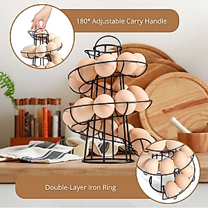 Flexzion Egg Skelter Modern Spiral Egg Holder Countertop (Medium Egg Display) - Freestanding Wired Countertop Egg Holder for Fresh Eggs, Dispenser Stand, Storage Rack for Kitchen, Black