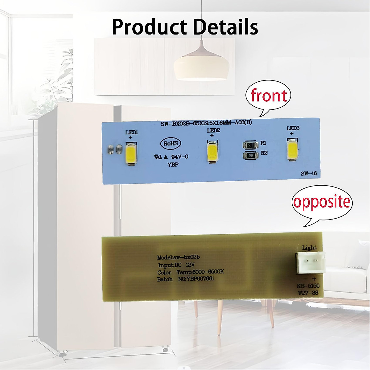 SW-BX02B Refrigerator LED Light Strip Bar fits for Electrolux Frigidaire Refrigerator LED Light Board,Replacement Refrigerator LED Light Module ZBE2350HCA SW-BX02B Repair Part (1pcs)