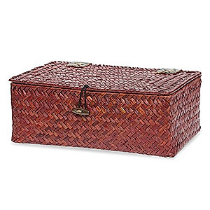 The Lucky Clover Trading Seagrass Storage Lid-10in Basket, Red