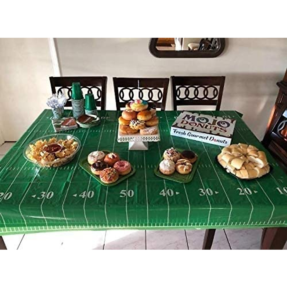 4 Pack Football Touchdown Table Cover Includes 1 Touchdown Banner Games, Playoffs, Birthdays, Tailgate, Baby Shower, Football Theme Party Supplies