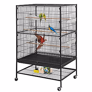 Jhsomdr Bird Cage 52 Inch Standing Wrought Iron Large Parrot Cage for Cockatiels African Grey Quaker Parrotlet Green Cheek Indian Ring Neck Pigeons Parakeets Flight Cage with Rolling Stand