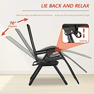 Her Majesty Adjustable Lounge Recliner Chair Set of 2 with Cup Holders Pillow for Patio Outdoor Yard Beach,Black