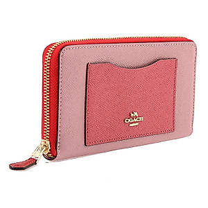 Coach Accordion Zip Wallet in Geometric ColorBlock, F57605 (Strawberry/Oxblood Multi)