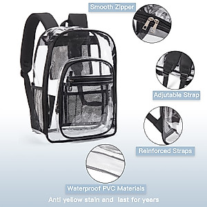 Telena Clear Backpack, Heavy Duty TPU See Through Bookbag Transparent Backpack for College - Black