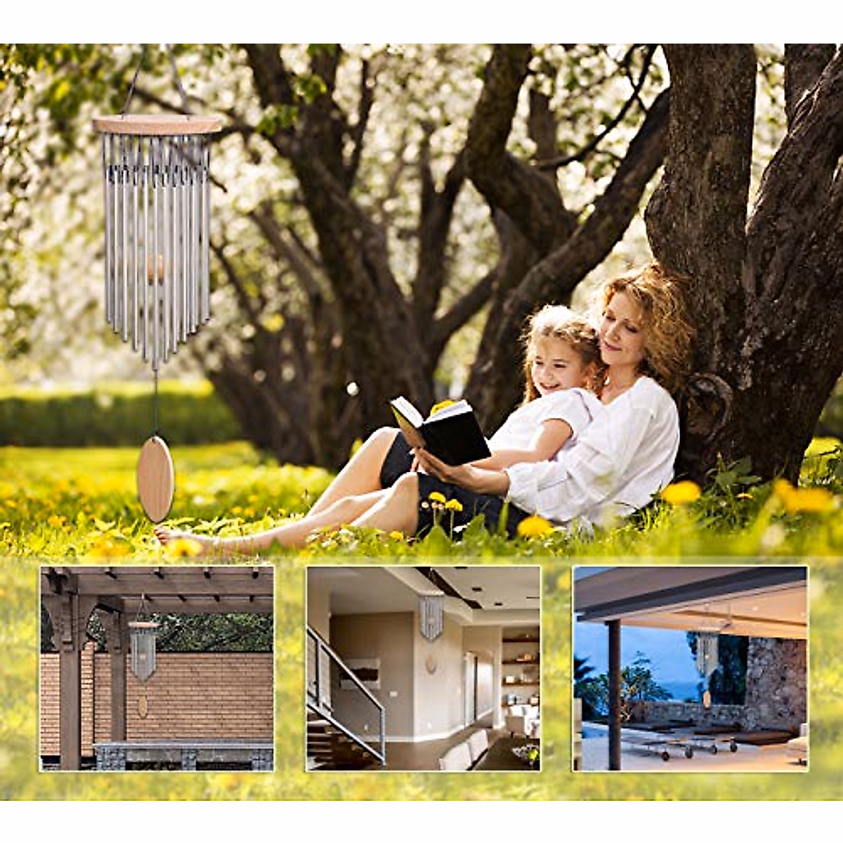 SuninYo Wind Chimes Outdoor,22 Tubes Wind Chimes with S Hook,a Quality Gift for Garden, Patio, Balcony and Indoor Decor, Silver