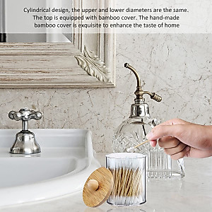 3Pcs Qtip Holder Dispenser, Apothecary Jars with Bamboo Lids, Clear Acrylic Bathroom Jars with Tray, Cotton Swab Storage Dispenser, Reusable Bathroom Canisters, Cotton Swab Holder Dispenser for Makeup