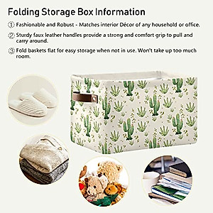 Kigai Cactus Large Foldable Square Storage Basket with Handles 2PCS,Multi Functional Household Storage Basket Shelf Basket for Storing Toys, Books and Clothes