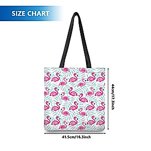 Dylaca 2pcs Pink Flamingo Bag Decorations and Flamingo Tote Bag Gifts,Canvas Animal Tote Bags for Women Men.Pink Flamingo With Leave.