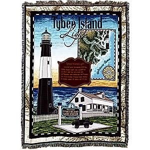Pure Country Weavers Tybee Island Lighthouse Blanket - Georgia Coastal Ocean Gift Tapestry Throw Woven from Cotton - Made in The USA (72x54)