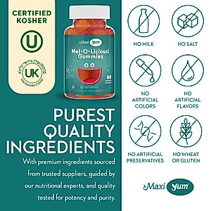 Melatonin Gummies for Kids - 1mg Chewable Melatonin Gummy - Restful Nighttime Support Supplement - Children and Adult Melatonin Gummies 1mg, 60 Count (60 Count, Gummies)