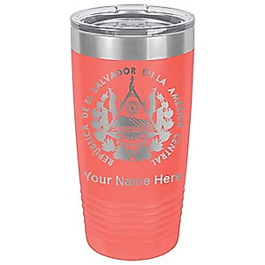 LaserGram 20oz Vacuum Insulated Tumbler Mug, Flag of El Salvador, Personalized Engraving Included (Coral)