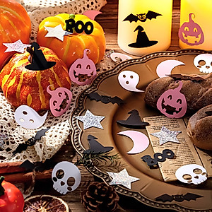 Ferraycle 400 Pcs Confetti Halloween Bat Ghost Confetti Glitter Pink Black Halloween Party Decorations Pumpkin Star Moon Skull Hat Halloween Throwing Confetti for Party Table Decorations, 8 Styles