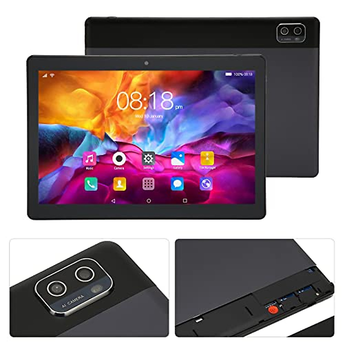 Call Tablet, 6GB 128GB 10.1 Inch Tablet 5G WiFi 100240V Black Paintable 10Core CPU Processor for Android12 (US Plug 110V Light Source)