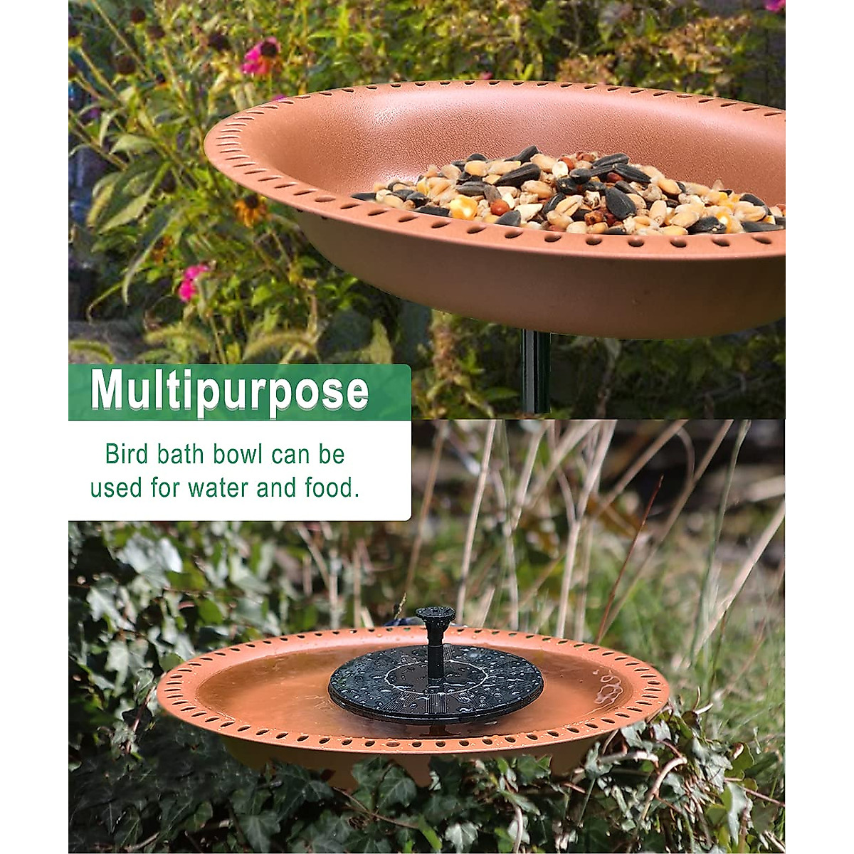 Eazielife Outdoor Bird Bath Lightweight Garden Birdbaths Freestanding Supports Antique Birdfeeder Bowl with Metal Stake Base, 28 Inches Tall, Oval Brown (1 Pack)