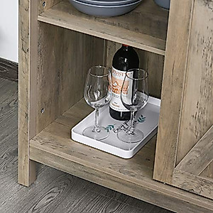 HOMCOM Accent Cabinet, Kictchen Cupboard Storage Cabinet, 3-Tier Organizer with Barn Door and Adjustable Shelf, Antique Grey