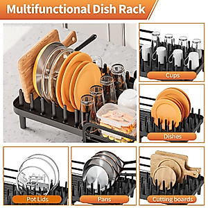 Urackify Extendable Dish Drying Rack for Kitchen Counter, Expandable Dish Rack with Plates, Glasses, Mugs, Drainboard, Pans & Pots Holder, Multifunctional Dish Dryer Drainer with 360° Swivel Spout