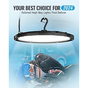 Fullmeii 200W 6 Pack UFO LED High Bay Light 28,000lm 5000K LED High Bay Lights with UL Listed US Hook 5' Cable Alternative to 650W MH/HPS for Gym Factory Barn Warehouse