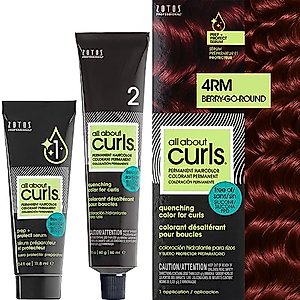 All About Curls 4RM Berry-Go-Round Permanent Hair Color (Prep + Protect Serum & Hair Dye for Curly Hair) - 100% Grey Coverage, Nourished & Radiant Curls