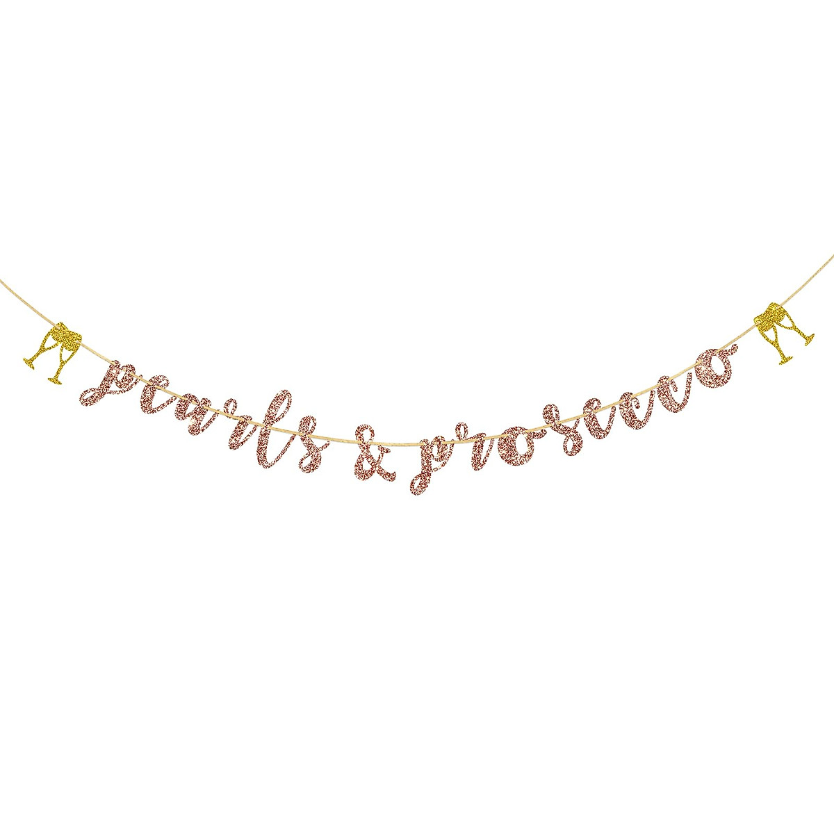 Kaakswa Pearls & Prosecco Banner, Bridal Shower Decorations, Mimosa Bar Decor, Champagne Bachelorette Party Supplies, Gold & Rose Gold Glitter