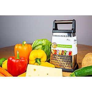 4-Sided Cheese Grater Stainless Steel with Strong Grip and Sharp Blades Professional Box Design with Perfect Slicer, Shredder & Zester For Fruits, Vegetables, Cheeses, Carrot Etc.