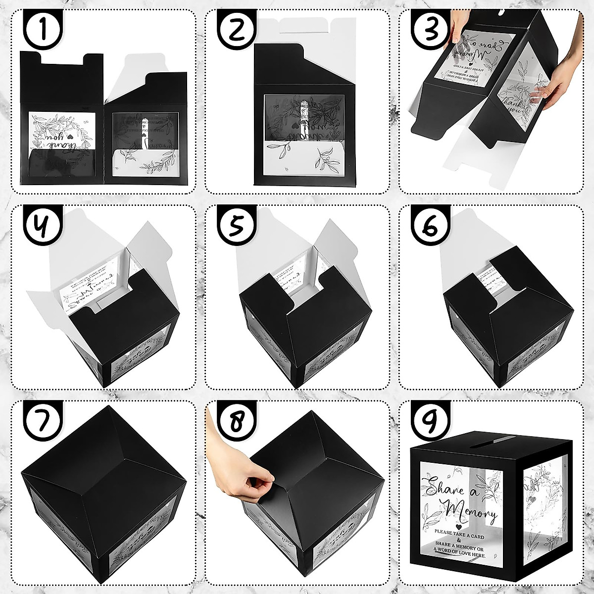 Pajean 50 Pcs Greenery Share a Memory Cards for Collections of Life, Memory Cards Box Guest Card Ideas for Funeral Graduation Wedding Bridal Shower Birthday Anniversary Retirement (Black)