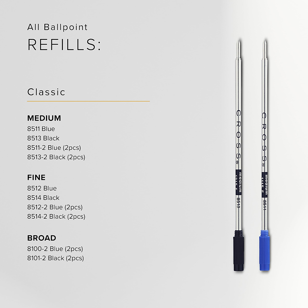 Cross 85142 Refills for Ballpoint Pens, Fine, Black Ink, 2/Pack