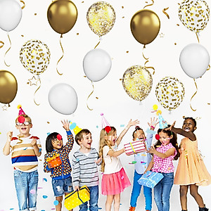 GREMAG White and Gold Balloons, 12inch Metallic Gold White Confetti Gold Balloon Kit with Ribbons, 60Pcs Latex Balloons for Birthday Wedding Engagement Bridal Shower Anniversary Graduation Baby Shower