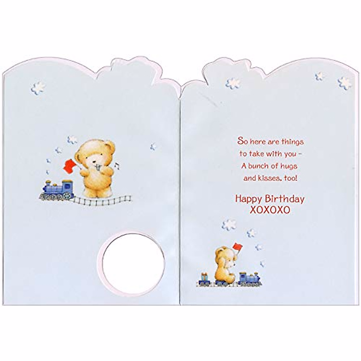 Designer Greetings Bear Playing with Train Die Cut Juvenile 1st / First Birthday Card for Grandson