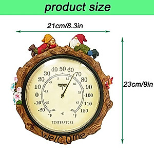 SOBLUING Gnome Weather Thermometer, Resin Couple Gnome Outdoor Indoor Thermometers, No Battery Required Thermometer Welcome Wall Decor for Fence, Garden Yard, Door, Living Room