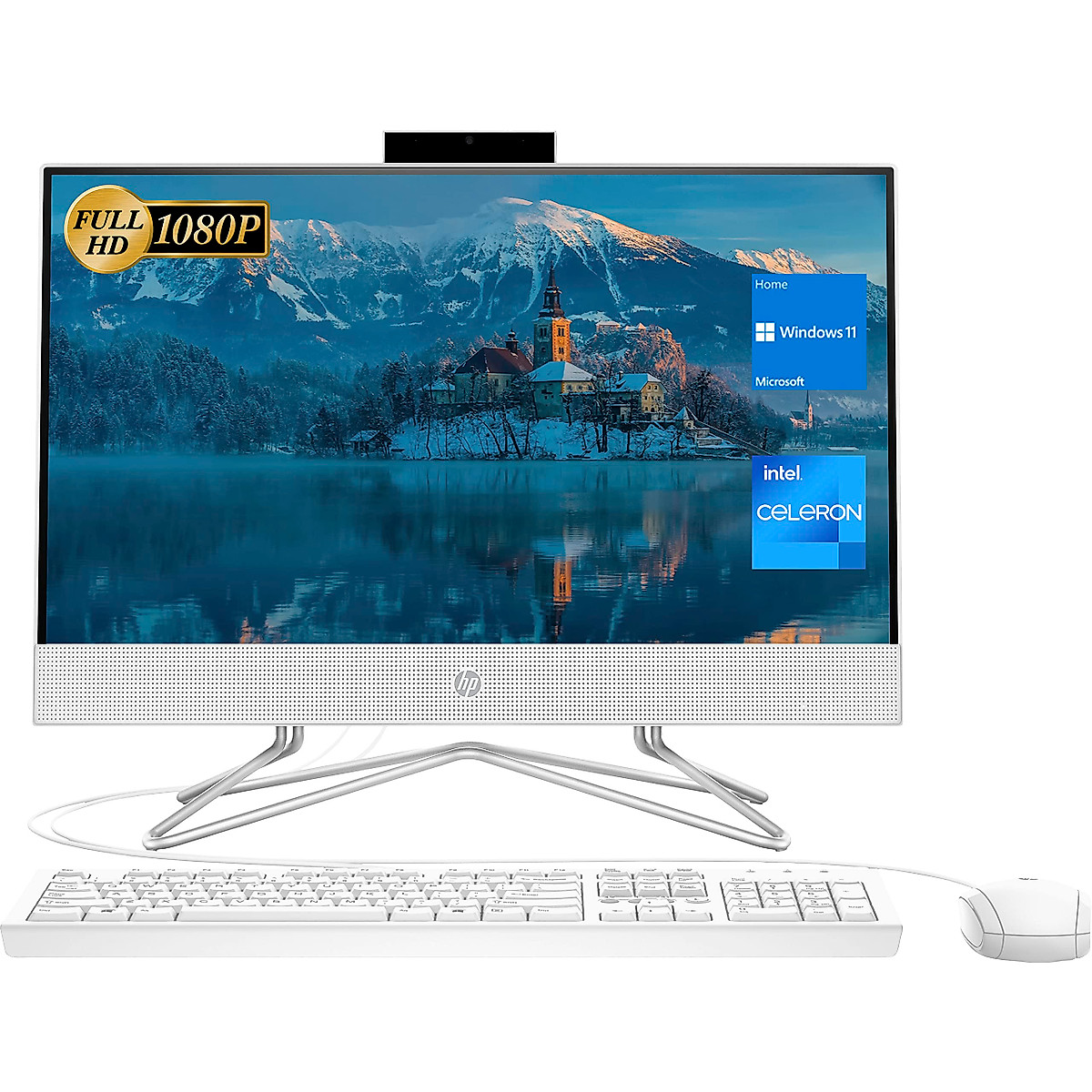 HP All-in-One Desktop, 21.5" FHD Display, Intel Celeron J4025 Processor, 32GB DDR4 RAM, 1TB PCIe SSD, Webcam, Wi-Fi, HDMI, RJ-45, Wired Keyboard&Mouse, Windows 11 Home, White