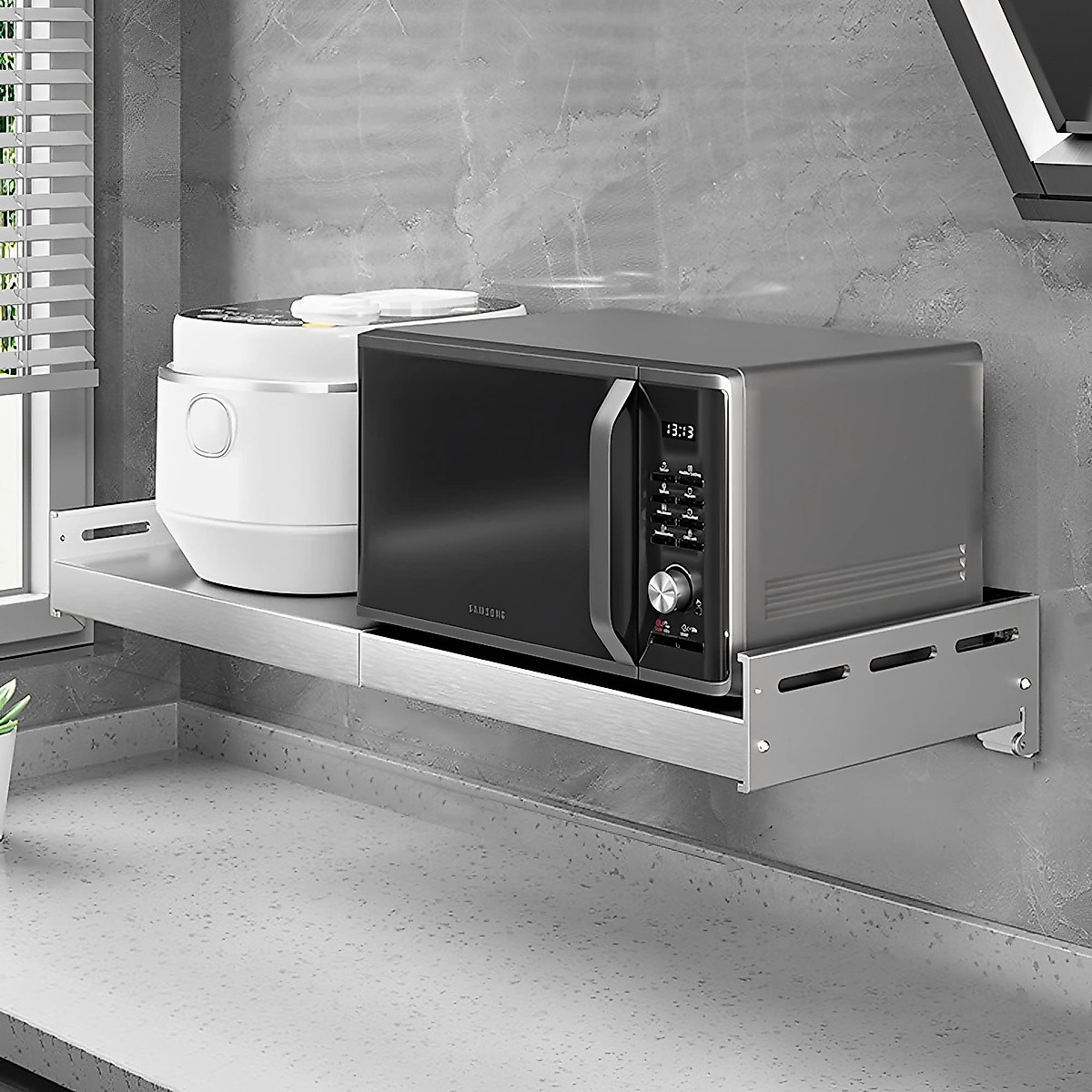 ECHLI Retractable Stainless Steel Wall Rack, Commercial Storage Rack, countertop Multifunctional Storage Bracket, Kitchen Seasoning Rack for Electric Oven Microwave (16-25.5 Brushed Nickel)