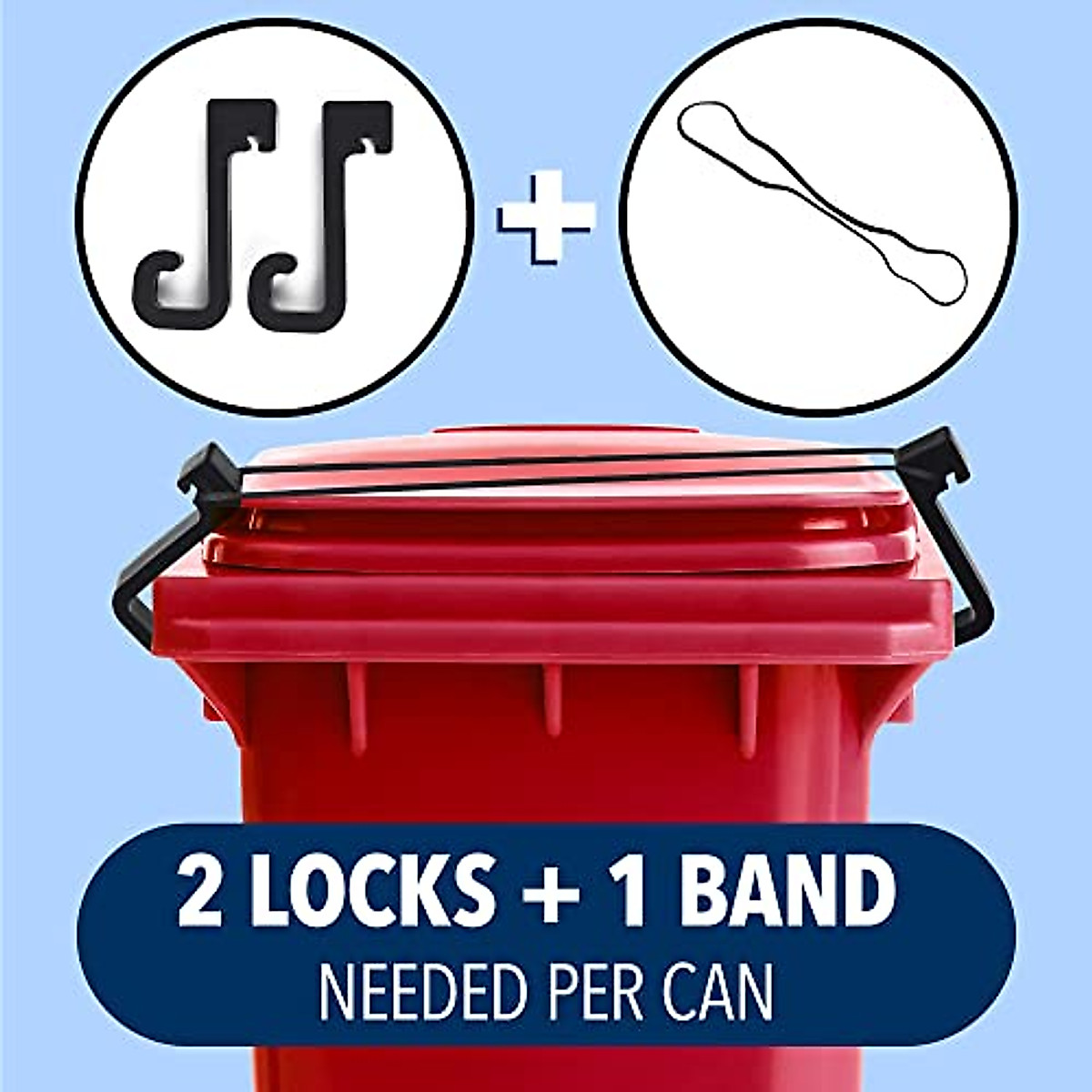 [3 Pack] Trash Can Locks for Animals - Trash Can Lid Lock for Wildlife & Raccoon Proof Garbage Cans - Keeps Outdoor Bins Secure - Fits Circular & Hinged Lids - 6 Trash Can Clips & 6 Heavy Duty Bands