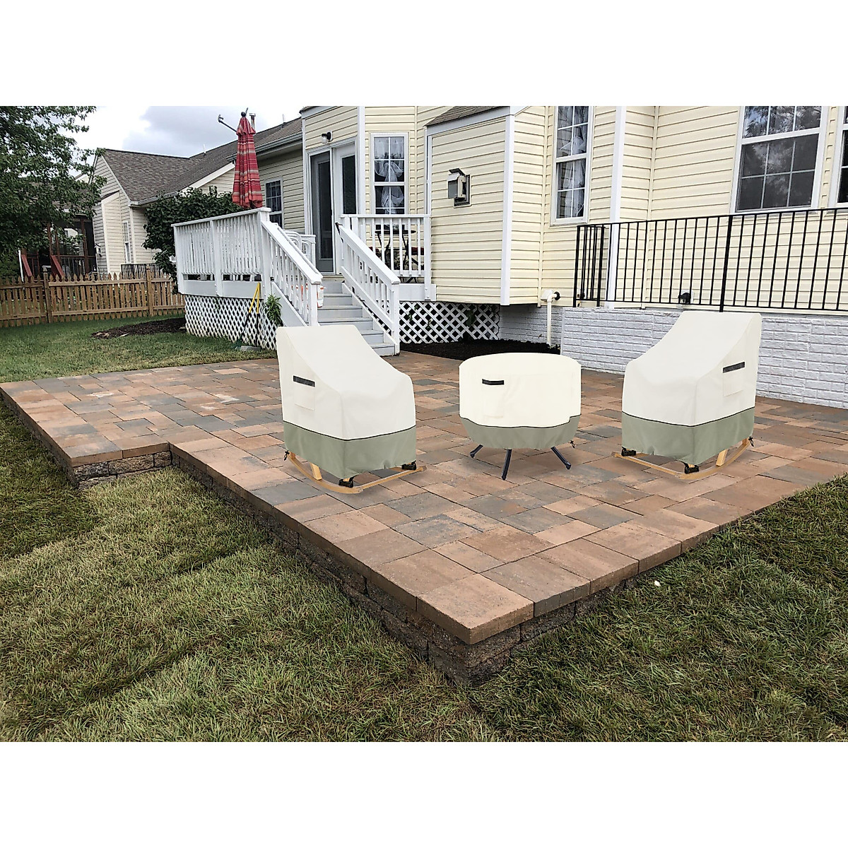 LSongSKY Outdoor Rocking Chair Cover 2 Pack, 100% Waterproof Heavy Duty Chair Covers, Patio Rocking Chair Covers for Outdoor Furniture, 26" W x 32.5" D x 43" H inches, White & Grayish Green