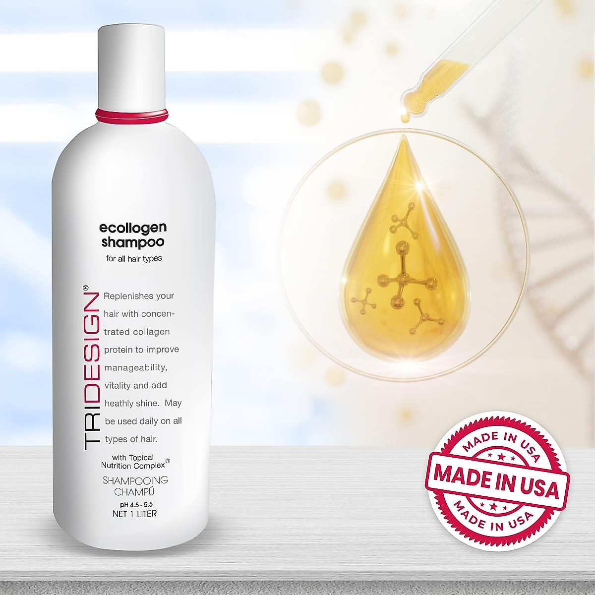 TRI Design Ecollogen Shampoo - Hair Shampoo For Natural Hair - Moisturizing Shampoo, Hydrating Shampoo- Gentle Hair Products, Thickening Shampoo, Volumizing Shampoo - Liter (33.8 oz.)