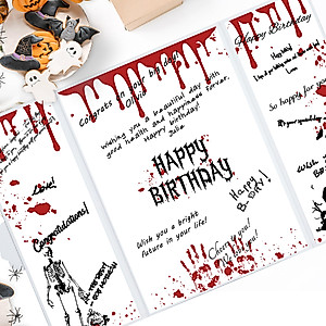 DARUNAXY Halloween Birthday Party Decorations, Red Halloween Happy Birthday Alternative Signature Guest Book Birthday Gifts on Halloween Skull Ghost Birthday Signing Card Party Supply Day of The Dead