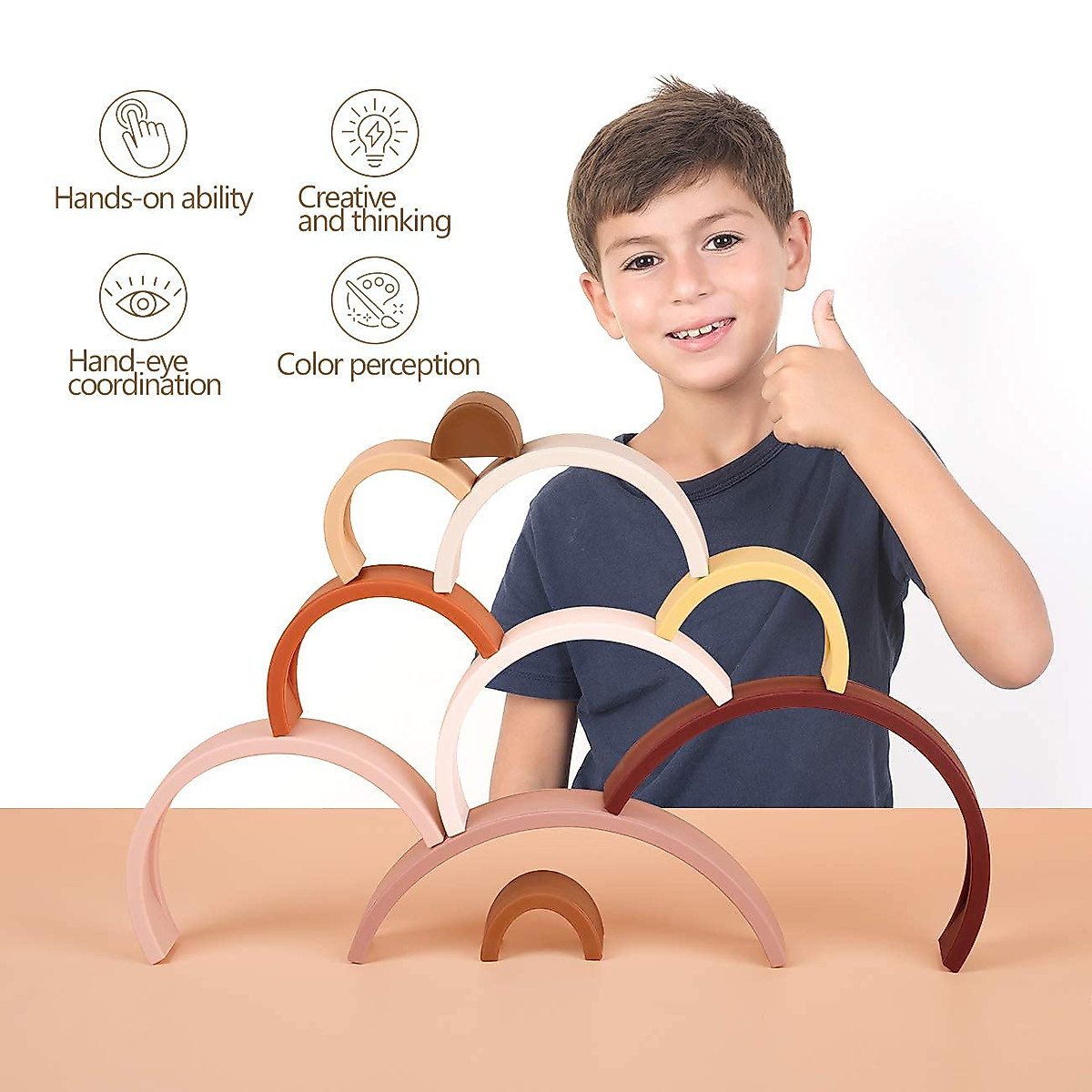 BESSENTIALS Silicone Stacking Rainbow, Silicone Baby Stacking Toys, Preschool Toys Boho Baby Toys, Stacking Toy & Teething Toys, 10 Pacs Baby Toys,Rainbow Stacker for Kids and Babies.BPA-Free.