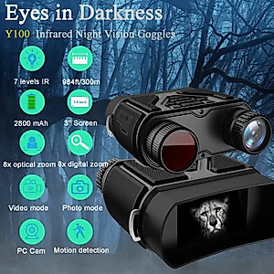 Night Vision Goggles Night Vision Binoculars for Total Darkness,Digital Infrared Night Vision with 3'' Large Viewing Screen and 64GB SD Card for Observing and Recording (Black)